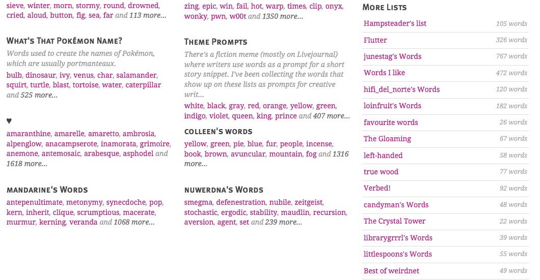 Wordnik’s New Word Page: Lists - Wordnik